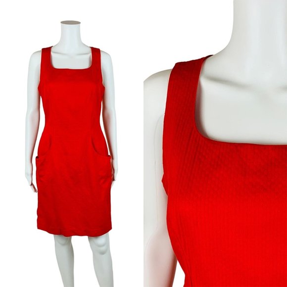 Vintage | Dresses | Vintage 99s Red Dress Textured Mod Square Neck Hip ...